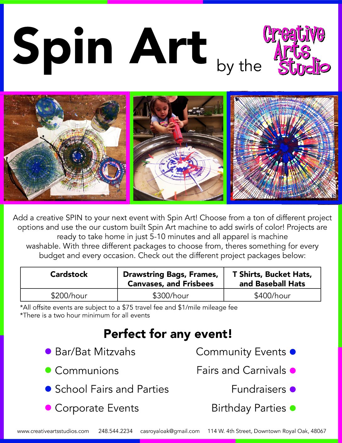 Spin Art Flyer | Creative Arts Studios Royal Oak Pottery Painting